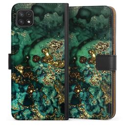 DeinDesign Galaxy A22 5G Handy Klapph&uuml;lle Handyh&uuml;lle aus Kunst Leder schwarz Flip Case Muster Glitzer Marble Sideflip mit langer Lasche
