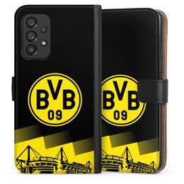 DeinDesign Galaxy A53 5G Handy Klapph&uuml;lle Handyh&uuml;lle aus Kunst Leder schwarz Flip Case Bvb Stadium Borussia Dortmund Sideflip mit langer Lasche