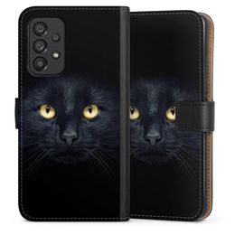 DeinDesign Galaxy A53 5G Handy Klapph&uuml;lle Handyh&uuml;lle aus Kunst Leder schwarz Flip Case Black Eye Cat Sideflip mit langer Lasche