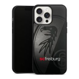 DeinDesign iPhone 15 Pro Max Handy Gallery Case Handyh&uuml;lle 9H Geh&auml;rtetes Glas R&uuml;ckseite H&uuml;lle Official Licensed Product Sc Freiburg Metallic Look Gallery Case