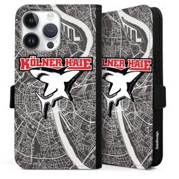 DeinDesign iPhone 14 Pro Max Handy Klapph&uuml;lle Handyh&uuml;lle aus Kunst Leder schwarz Flip Case K&ouml;lner Haie Ice Hockey Official Licensed Product Sideflip mit Lasche