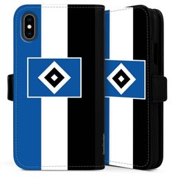 DeinDesign iPhone X Handy Klapph&uuml;lle Handyh&uuml;lle aus Kunst Leder schwarz Flip Case Stripes Hamburger Sv Hsv Sideflip mit langer Lasche
