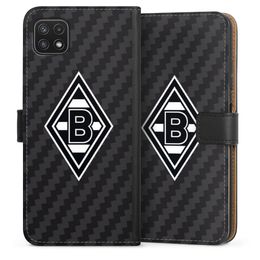 DeinDesign Galaxy A22 5G Handy Klapph&uuml;lle Handyh&uuml;lle aus Kunst Leder schwarz Flip Case Gladbach Carbon Borussia M&ouml;nchengladbach Sideflip mit langer Lasche