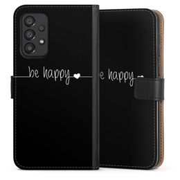 DeinDesign Galaxy A33 5G Handy Klapph&uuml;lle Handyh&uuml;lle aus Kunst Leder schwarz Flip Case Sayings Happiness Statement Sideflip mit langer Lasche