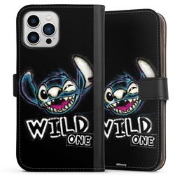 DeinDesign iPhone 13 Pro Max Handy Klapph&uuml;lle Handyh&uuml;lle aus Kunst Leder schwarz Flip Case Lilo & Stitch Disney Official Licensed Product Sideflip mit langer 