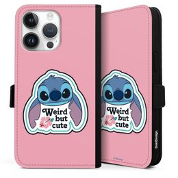 DeinDesign iPhone 14 Pro Max Handy Klapph&uuml;lle Handyh&uuml;lle aus Kunst Leder schwarz Flip Case Lilo & Stitch Disney Sayings Sideflip mit Lasche