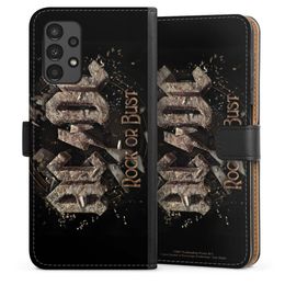DeinDesign Galaxy A13 4G Handy Klapph&uuml;lle Handyh&uuml;lle aus Kunst Leder schwarz Flip Case Rock Or Bust Official Licensed Product Acdc Sideflip mit langer Lasche