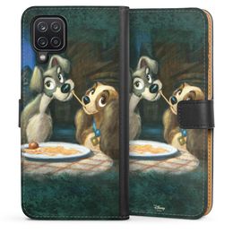 DeinDesign Galaxy A12 Handy Klapph&uuml;lle Handyh&uuml;lle aus Kunst Leder schwarz Flip Case Official Licensed Product Lady And The Tramp Disney Sideflip mit langer 