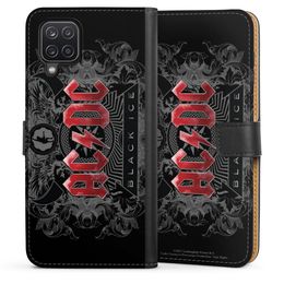 DeinDesign Galaxy A12 Handy Klapph&uuml;lle Handyh&uuml;lle aus Kunst Leder schwarz Flip Case Black Ice Merchandise Acdc Sideflip mit langer Lasche