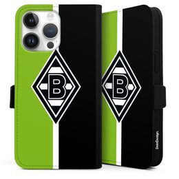 DeinDesign iPhone 14 Pro Max Handy Klapph&uuml;lle Handyh&uuml;lle aus Kunst Leder schwarz Flip Case Borussia M&ouml;nchengladbach Gladbach Bundesliga Sideflip mit Lasche