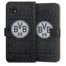 DeinDesign Galaxy A22 5G Handy Klapph&uuml;lle Handyh&uuml;lle aus Kunst Leder schwarz Flip Case Jersey Borussia Dortmund Bvb Sideflip mit langer Lasche
