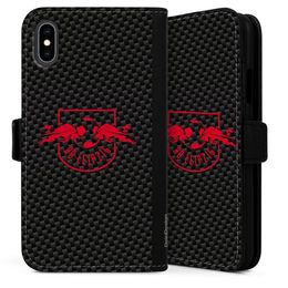 DeinDesign iPhone X Handy Klapph&uuml;lle Handyh&uuml;lle aus Kunst Leder schwarz Flip Case Rb Leipzig Official Licensed Product Carbon Sideflip mit langer Lasche