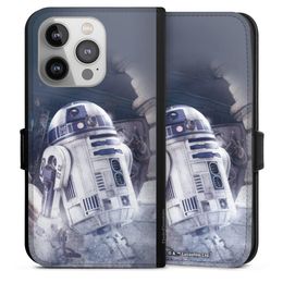 DeinDesign iPhone 14 Pro Handy Klapph&uuml;lle Handyh&uuml;lle aus Kunst Leder schwarz Flip Case Robot Merchandise Star Wars Sideflip mit langer Lasche
