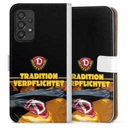 DeinDesign Galaxy A33 5G Handy Klapph&uuml;lle Handyh&uuml;lle aus Kunst Leder wei&szlig; Flip Case Sg Dynamo Dresden Merchandise Sgd Sideflip mit Lasche