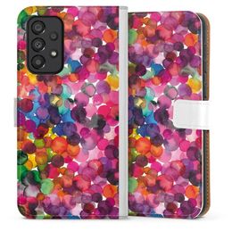 DeinDesign Galaxy A33 5G Handy Klapph&uuml;lle Handyh&uuml;lle aus Kunst Leder wei&szlig; Flip Case Water Colour Colourful Points Sideflip mit Lasche