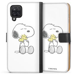 DeinDesign Galaxy A12 Handy Klapph&uuml;lle Handyh&uuml;lle aus Kunst Leder schwarz Flip Case Snoopy Love Peanuts Sideflip mit langer Lasche