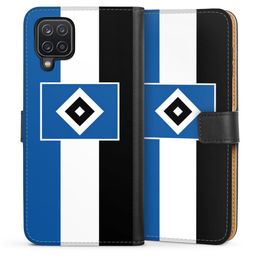 DeinDesign Galaxy A12 Handy Klapph&uuml;lle Handyh&uuml;lle aus Kunst Leder schwarz Flip Case Stripes Hsv Hamburger Sv Sideflip mit langer Lasche