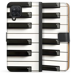 DeinDesign Galaxy A12 Handy Klapph&uuml;lle Handyh&uuml;lle aus Kunst Leder schwarz Flip Case Piano Music Klavier Sideflip mit langer Lasche