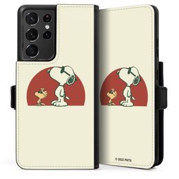 DeinDesign Galaxy S21 Ultra 5G Handy Klapph&uuml;lle Handyh&uuml;lle aus Kunst Leder schwarz Flip Case Snoopy Official Licensed Product Kindheit Sideflip mit Lasche
