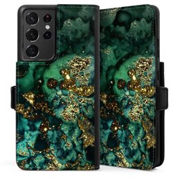 DeinDesign Galaxy S21 Ultra 5G Handy Klapph&uuml;lle Handyh&uuml;lle aus Kunst Leder schwarz Flip Case Muster Glitzer Marble Sideflip mit Lasche
