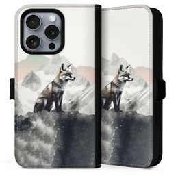 DeinDesign iPhone 16 Pro Max Handy Klapph&uuml;lle Handyh&uuml;lle aus Kunst Leder schwarz Flip Case Nature Mountain Fox Sideflip mit Lasche
