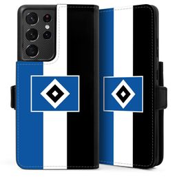DeinDesign Galaxy S21 Ultra 5G Handy Klapph&uuml;lle Handyh&uuml;lle aus Kunst Leder schwarz Flip Case Stripes Hamburger Sv Hsv Sideflip mit Lasche
