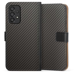 DeinDesign Galaxy A33 5G Handy Klapph&uuml;lle Handyh&uuml;lle aus Kunst Leder schwarz Flip Case Carbon Muster Metallic Look Sideflip mit langer Lasche