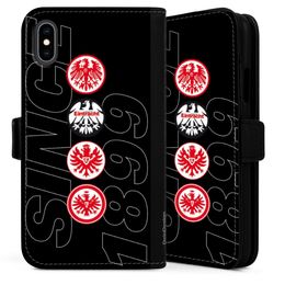 DeinDesign iPhone X Handy Klapph&uuml;lle Handyh&uuml;lle aus Kunst Leder schwarz Flip Case Eagle Logo Eintracht Frankfurt Sideflip mit langer Lasche
