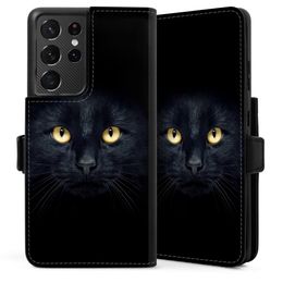 DeinDesign Galaxy S21 Ultra 5G Handy Klapph&uuml;lle Handyh&uuml;lle aus Kunst Leder schwarz Flip Case Eye Cat Black Sideflip mit Lasche