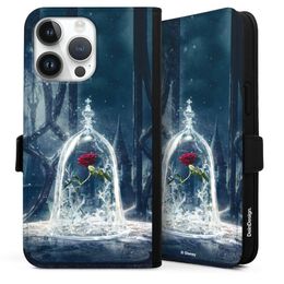 DeinDesign iPhone 14 Pro Max Handy Klapph&uuml;lle Handyh&uuml;lle aus Kunst Leder schwarz Flip Case Rose The Beauty And The Beast Disney Princess Sideflip mit Lasche