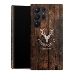 DeinDesign Galaxy S23 Ultra Handy Premium Case Smartphone Handyh&uuml;lle Schutzh&uuml;lle matt Wooden Look Deer Wood Premium Case