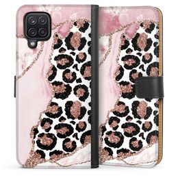 DeinDesign Galaxy A12 Handy Klapph&uuml;lle Handyh&uuml;lle aus Kunst Leder schwarz Flip Case Glitzer Marble Leopard Sideflip mit langer Lasche
