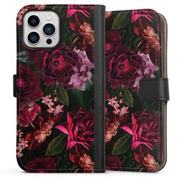 DeinDesign iPhone 13 Pro Max Handy Klapph&uuml;lle Handyh&uuml;lle aus Kunst Leder schwarz Flip Case Flowers Blossom Rose Sideflip mit langer Lasche