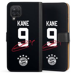 DeinDesign Galaxy A12 Handy Klapph&uuml;lle Handyh&uuml;lle aus Kunst Leder schwarz Flip Case Fc Bayern M&uuml;nchen Harry Kane Jersey Sideflip mit langer Lasche