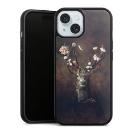 DeinDesign iPhone 15 Handy Gallery Case Handyh&uuml;lle 9H Geh&auml;rtetes Glas R&uuml;ckseite H&uuml;lle Reindeer Flowers Rehe Gallery Case