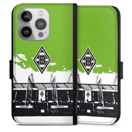 DeinDesign iPhone 14 Pro Handy Klapph&uuml;lle Handyh&uuml;lle aus Kunst Leder schwarz Flip Case Merchandise Borussia M&ouml;nchengladbach Stadium Sideflip mit langer Lasche