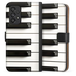 DeinDesign Galaxy A53 5G Handy Klapph&uuml;lle Handyh&uuml;lle aus Kunst Leder schwarz Flip Case Piano Music Klavier Sideflip mit langer Lasche