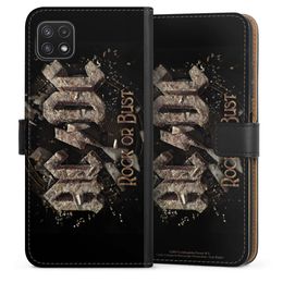 DeinDesign Galaxy A22 5G Handy Klapph&uuml;lle Handyh&uuml;lle aus Kunst Leder schwarz Flip Case Rock Or Bust Official Licensed Product Acdc Sideflip mit langer Lasche