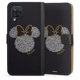 DeinDesign Galaxy A12 Handy Klapph&uuml;lle Handyh&uuml;lle aus Kunst Leder schwarz Flip Case Minnie Mouse Muster Disney Sideflip mit langer Lasche