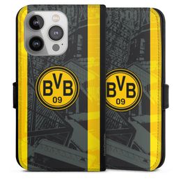 DeinDesign iPhone 14 Pro Handy Klapph&uuml;lle Handyh&uuml;lle aus Kunst Leder schwarz Flip Case Bvb Borussia Dortmund Stadium Sideflip mit langer Lasche