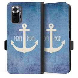 DeinDesign Xiaomi Redmi Note 10 Pro Handy Klapph&uuml;lle Handyh&uuml;lle aus Kunst Leder schwarz Flip Case Anchor Maritim Blue Sideflip mit langer Lasche