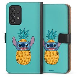 DeinDesign Galaxy A33 5G Handy Klapph&uuml;lle Handyh&uuml;lle aus Kunst Leder schwarz Flip Case Pineapple Lilo & Stitch Disney Sideflip mit langer Lasche