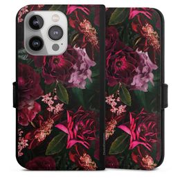 DeinDesign iPhone 14 Pro Handy Klapph&uuml;lle Handyh&uuml;lle aus Kunst Leder schwarz Flip Case Flowers Blossom Rose Sideflip mit langer Lasche