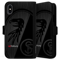 DeinDesign iPhone X Handy Klapph&uuml;lle Handyh&uuml;lle aus Kunst Leder schwarz Flip Case Sc Freiburg Metallic Look Official Licensed Product Sideflip mit langer Lasche