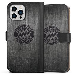 DeinDesign iPhone 13 Pro Max Handy Klapph&uuml;lle Handyh&uuml;lle aus Kunst Leder schwarz Flip Case Fcb Metallic Look Fc Bayern M&uuml;nchen Sideflip mit langer Lasche