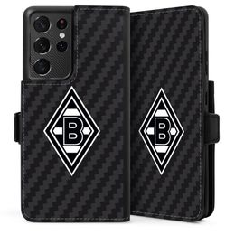 DeinDesign Galaxy S21 Ultra 5G Handy Klapph&uuml;lle Handyh&uuml;lle aus Kunst Leder schwarz Flip Case Borussia M&ouml;nchengladbach Carbon Gladbach Sideflip mit Lasche