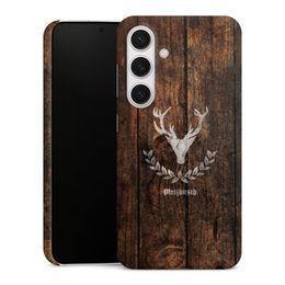 DeinDesign Galaxy S24 Handy Premium Case Smartphone Handyh&uuml;lle Schutzh&uuml;lle matt Wooden Look Deer Wood Premium Case