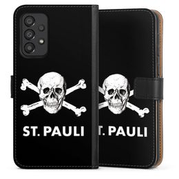 DeinDesign Galaxy A33 5G Handy Klapph&uuml;lle Handyh&uuml;lle aus Kunst Leder schwarz Flip Case Official Licensed Product Fc St. Pauli Totenkopf Sideflip mit langer 