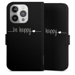DeinDesign iPhone 14 Pro Handy Klapph&uuml;lle Handyh&uuml;lle aus Kunst Leder schwarz Flip Case Happiness Statement Sayings Sideflip mit langer Lasche