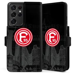 DeinDesign Galaxy S21 Ultra 5G Handy Klapph&uuml;lle Handyh&uuml;lle aus Kunst Leder schwarz Flip Case Official Licensed Product Logo Fortuna D&uuml;sseldorf Sideflip mit 